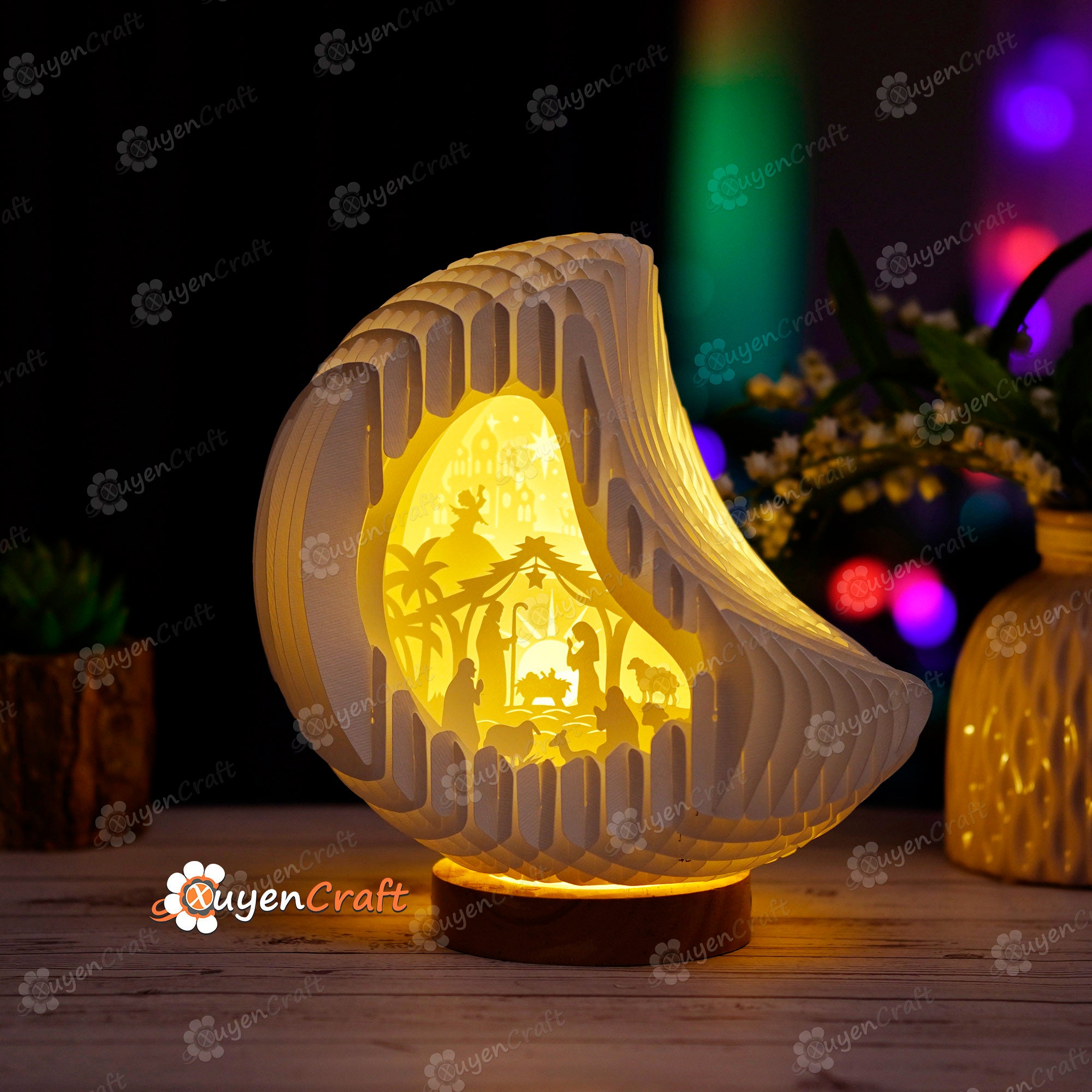 Nativity Scene Moon Pop up SVG Template, Christmas 3D Papercut Lantern ...
