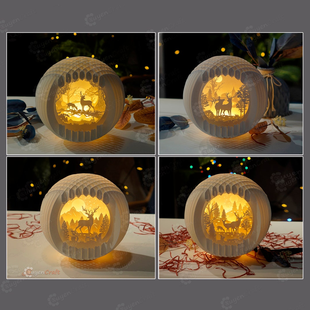 Pack 4 Deer Sphere Popup Paper Cut Template - Merry Christmas Sphere ...