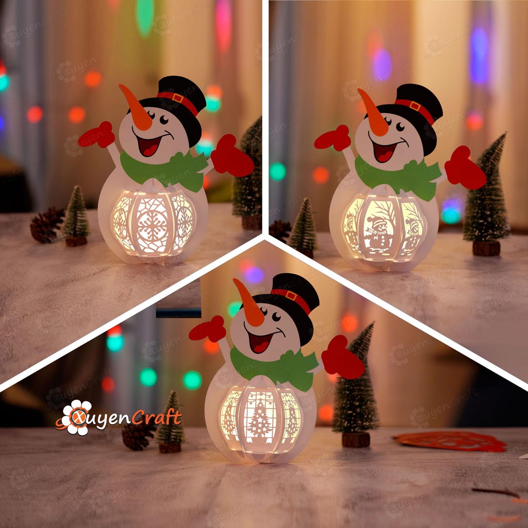 Set 3 Snowman Lantern PDF, SVG, Studio Templates for You DIY Christmas ...