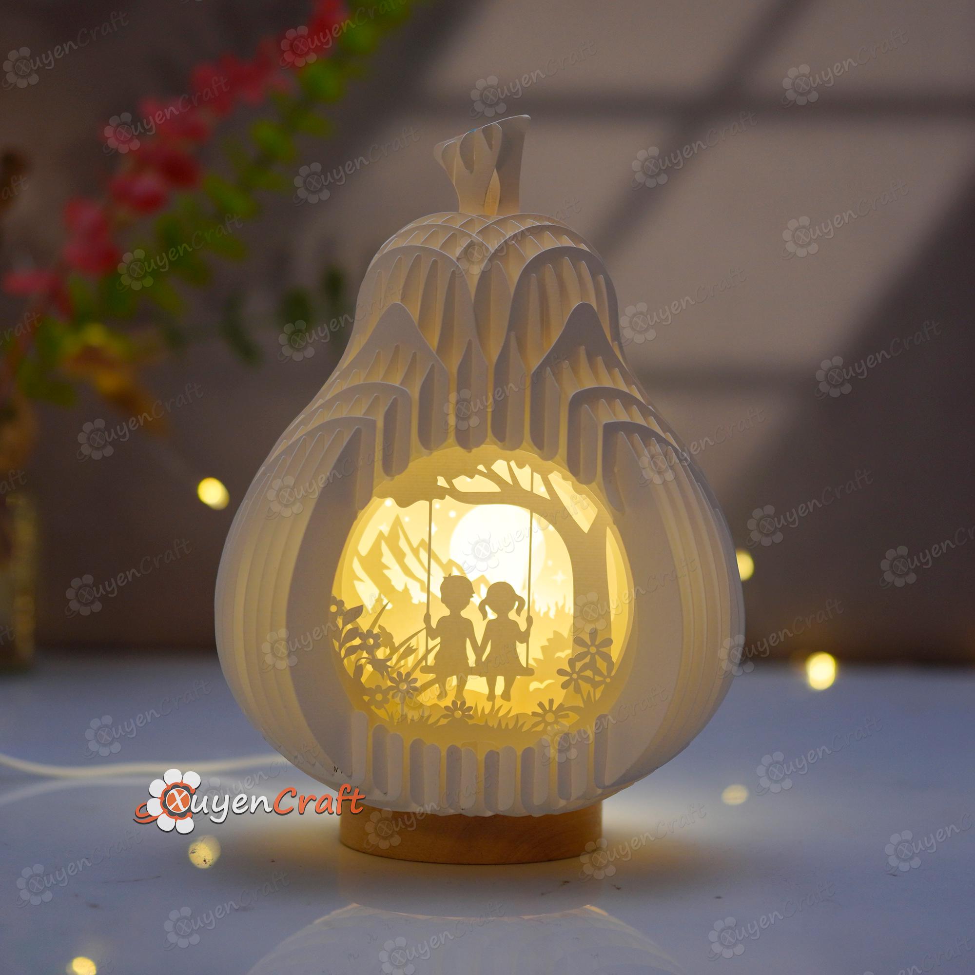 Swing Together Pear Pop up SVG PDF Template | Kids or Couple on Swing ...