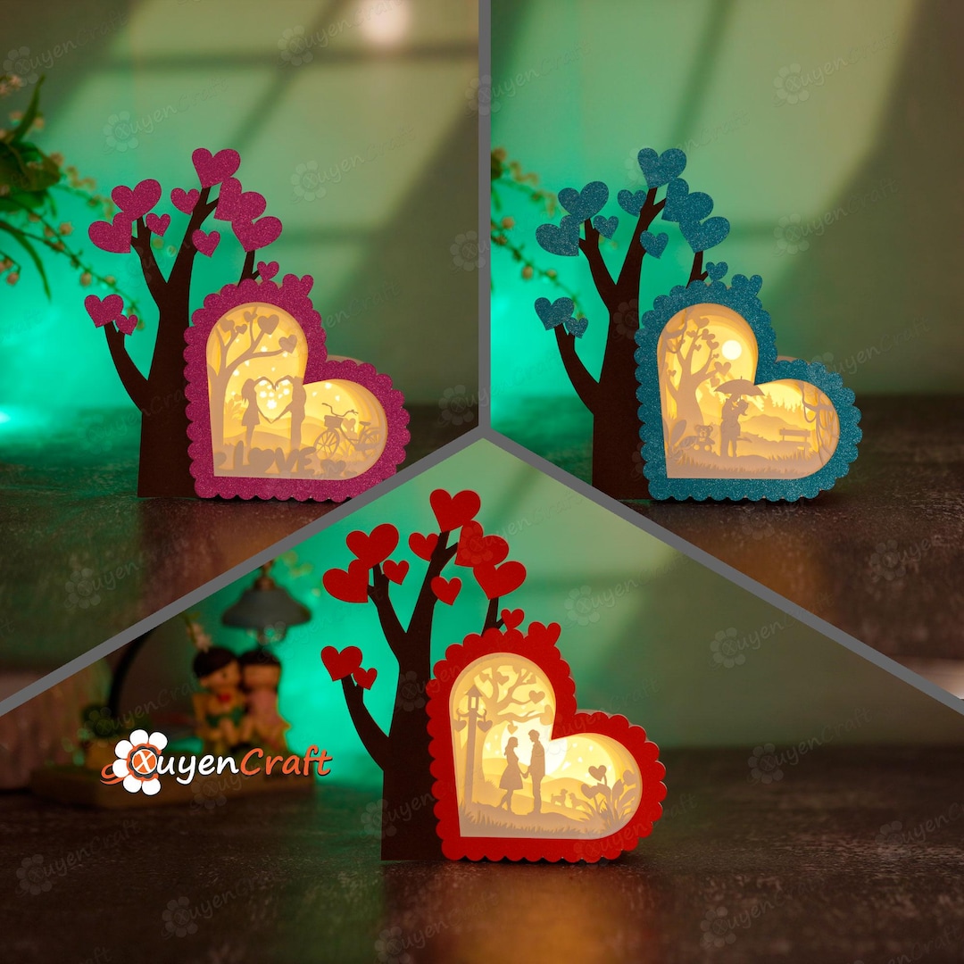 Set 3 Tree Heart Shadow Box SVG, Studio, PDF Template - Couple in Love ...