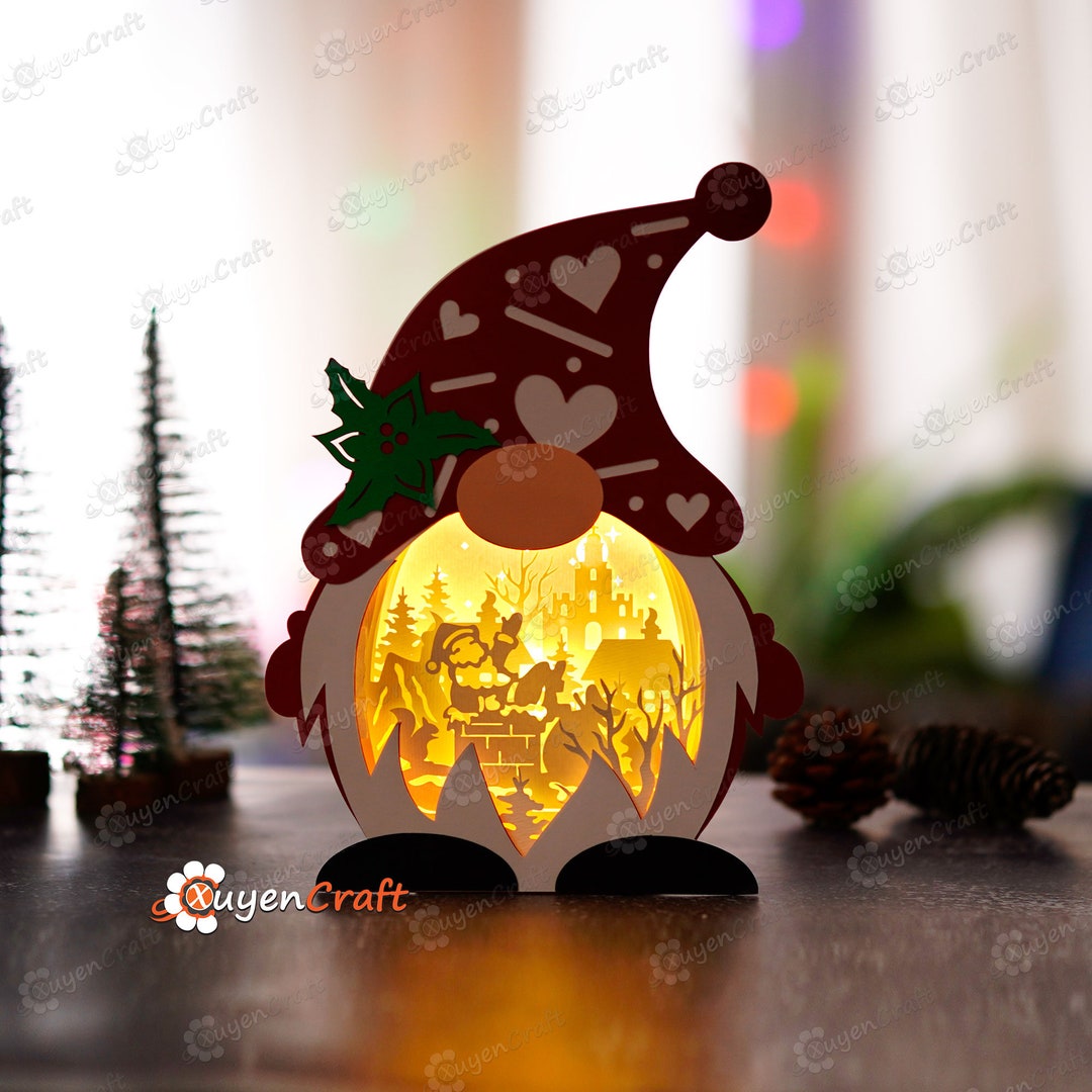 Santa Claus in Christmas Gnome Shadow Box PDF, SVG for Cricut Projects ...