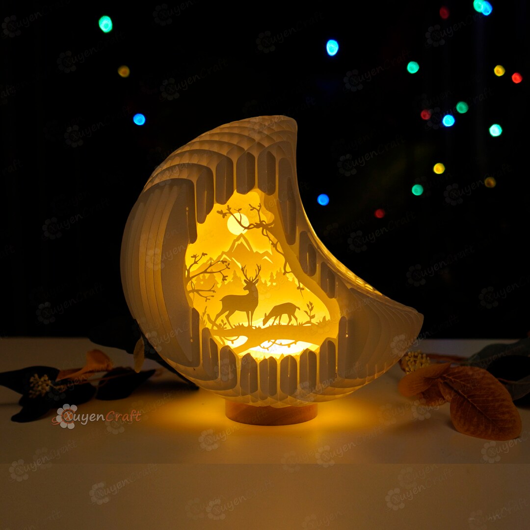 Deer Moon Pop up Card SVG, 3D Papercraft Night Light (digital Download ...