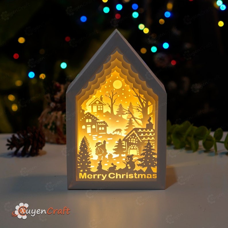 Merry Christmas Shadow Box Lightbox Christmas Village 3D - Etsy