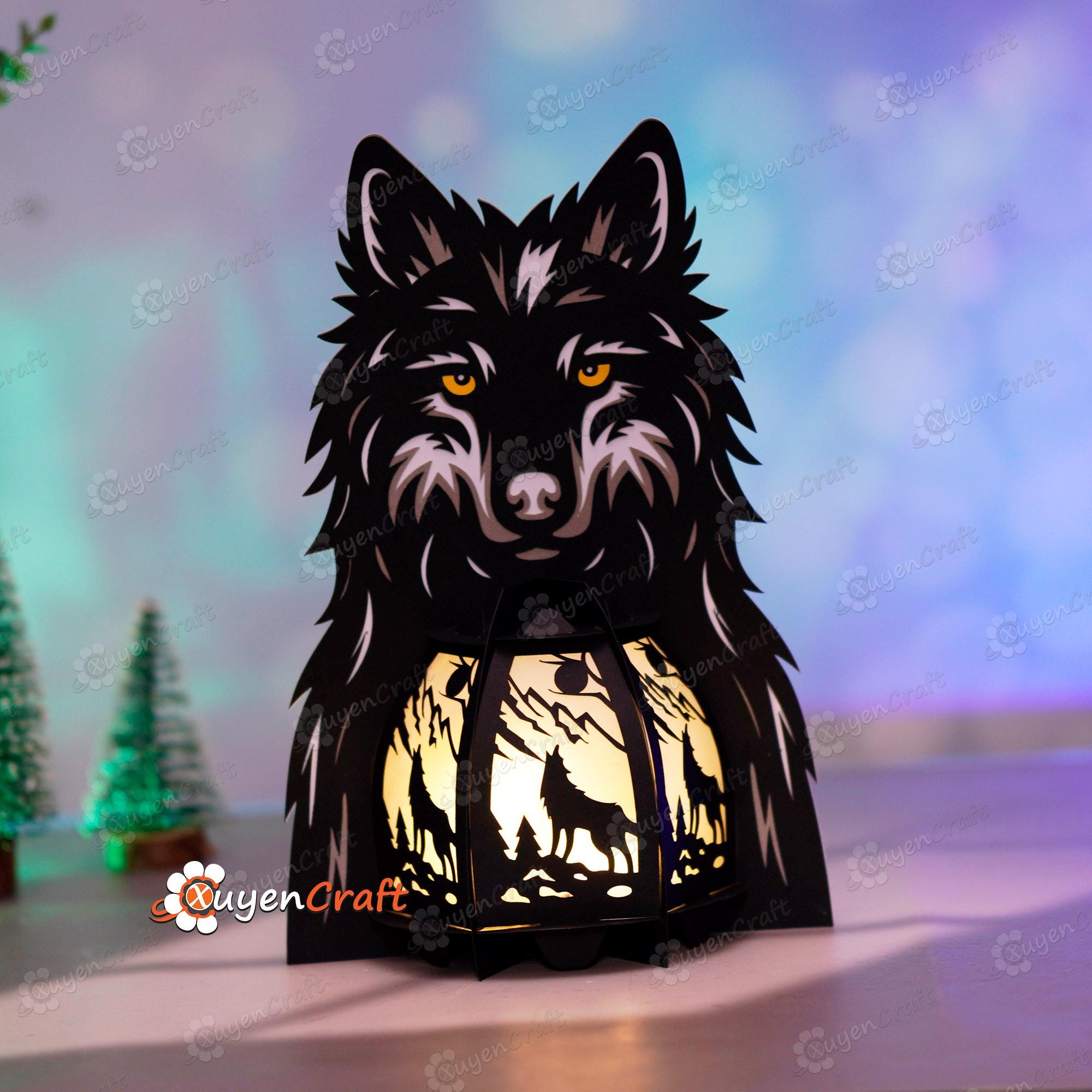 Wolf Head Lantern PDF, Studio, SVG Templates - DIY Wolf Lantern for ...
