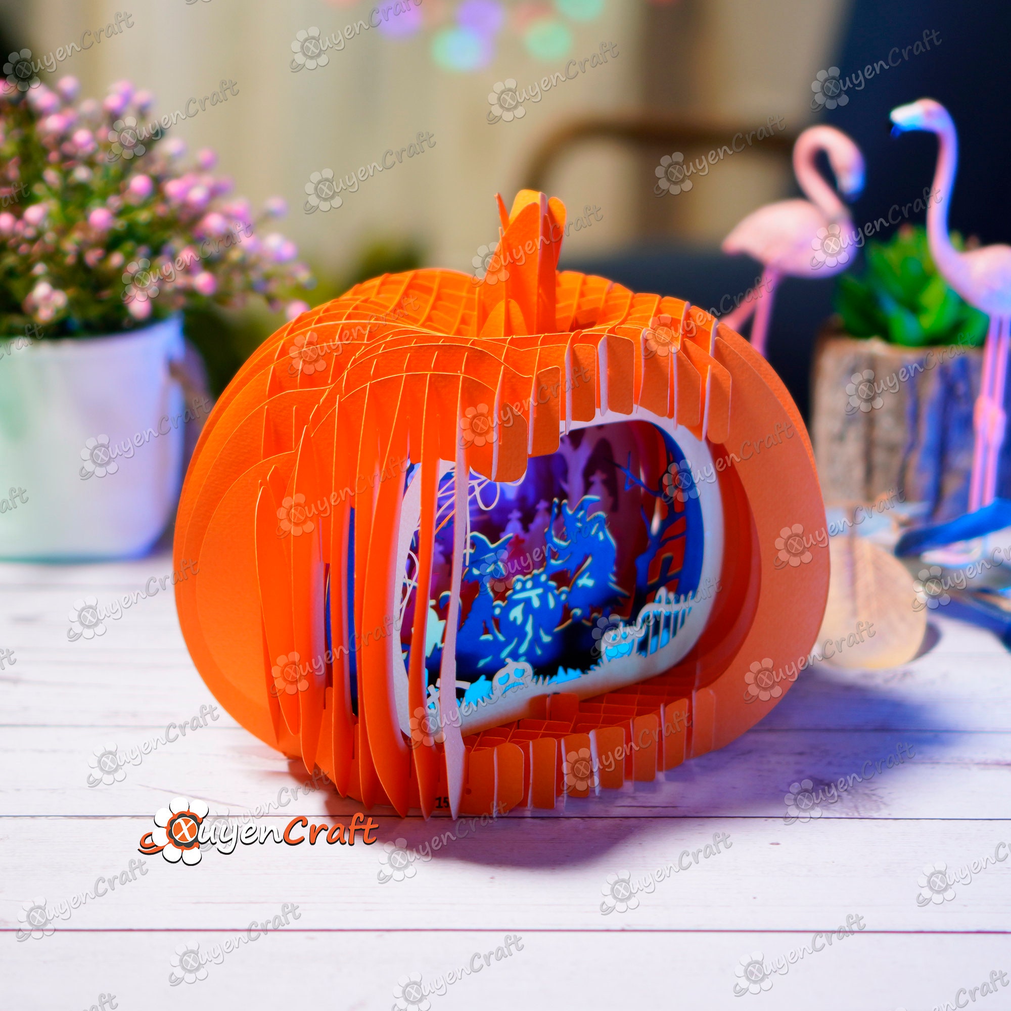 3D Halloween Pumpkin SVG, Witch and Cat Pop up Template - Etsy