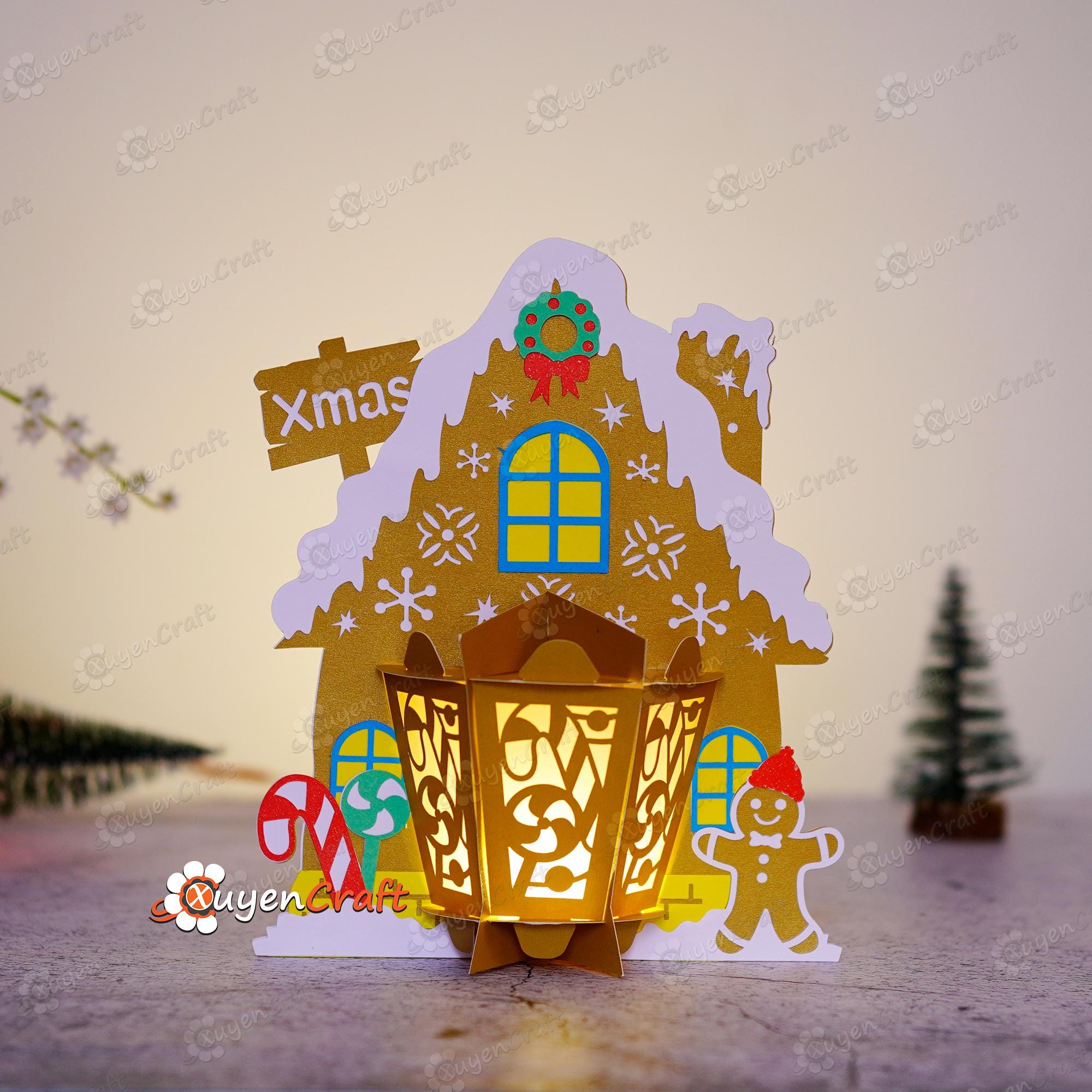 Gingerbread House Lantern SVG Set, Paper Cut Template (digital Download ...