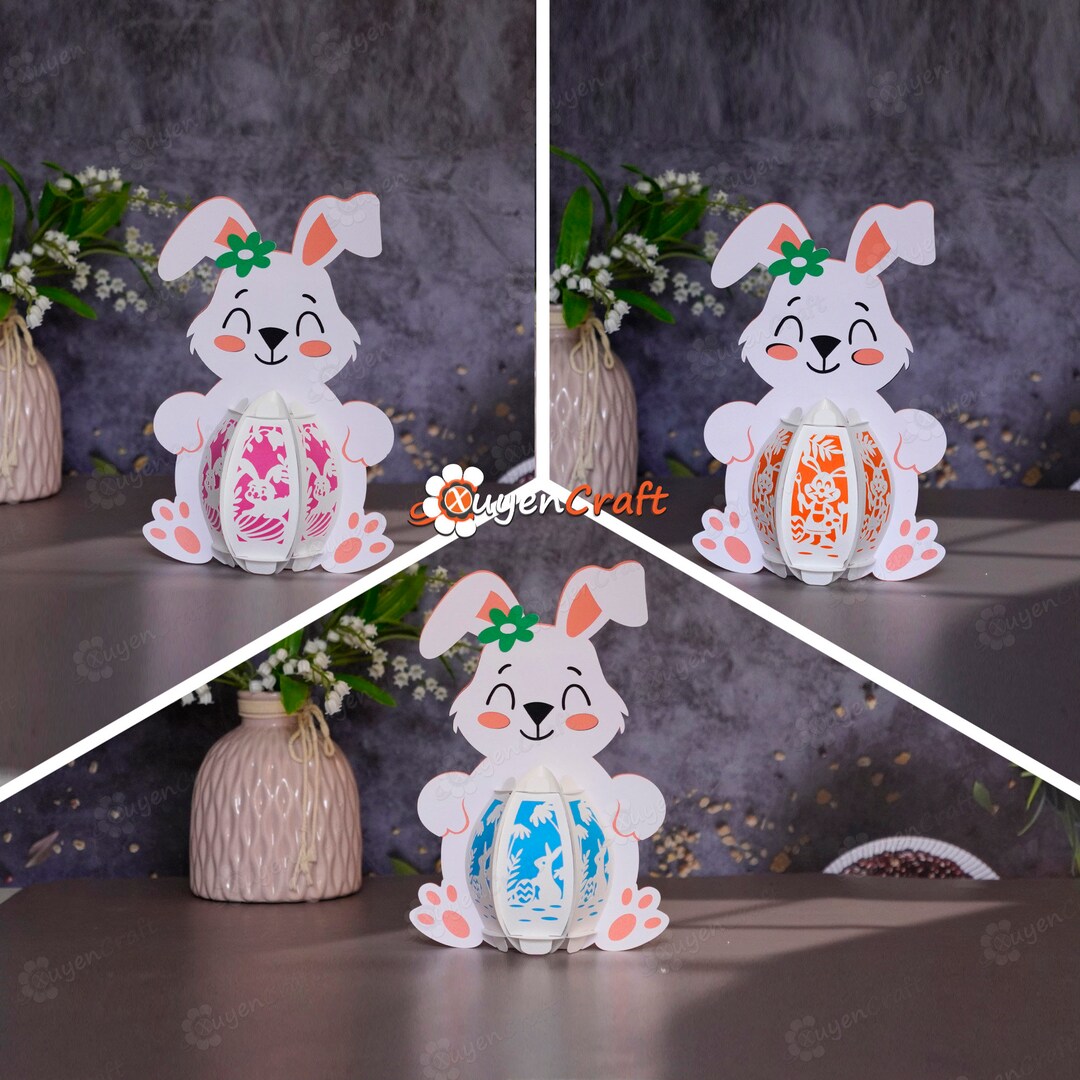 Set 3 Bunny Lantern PDF, SVG, Studio Template - Bunny Easter Egg ...