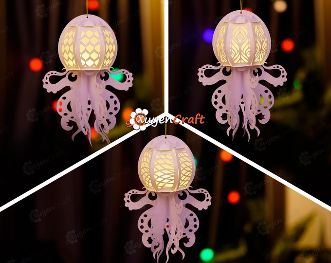 Set 3 Squid Lantern PDF, SVG, Silhouette Studio Templates - Ocean ...
