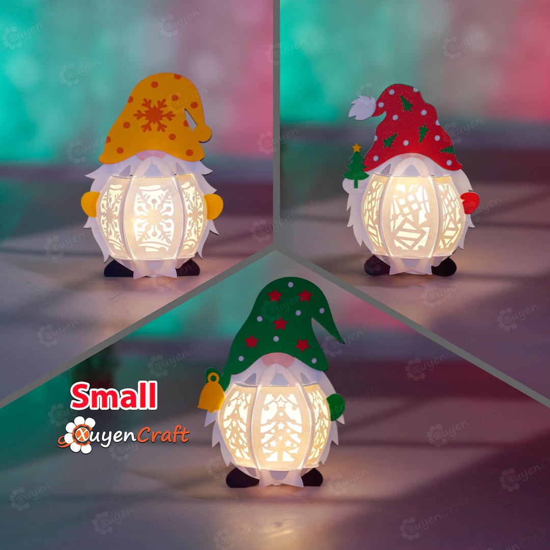 Pack 3 Small Gnome Lantern SVG, Studio, PDF, Svg for Cricut Joy - Diy ...