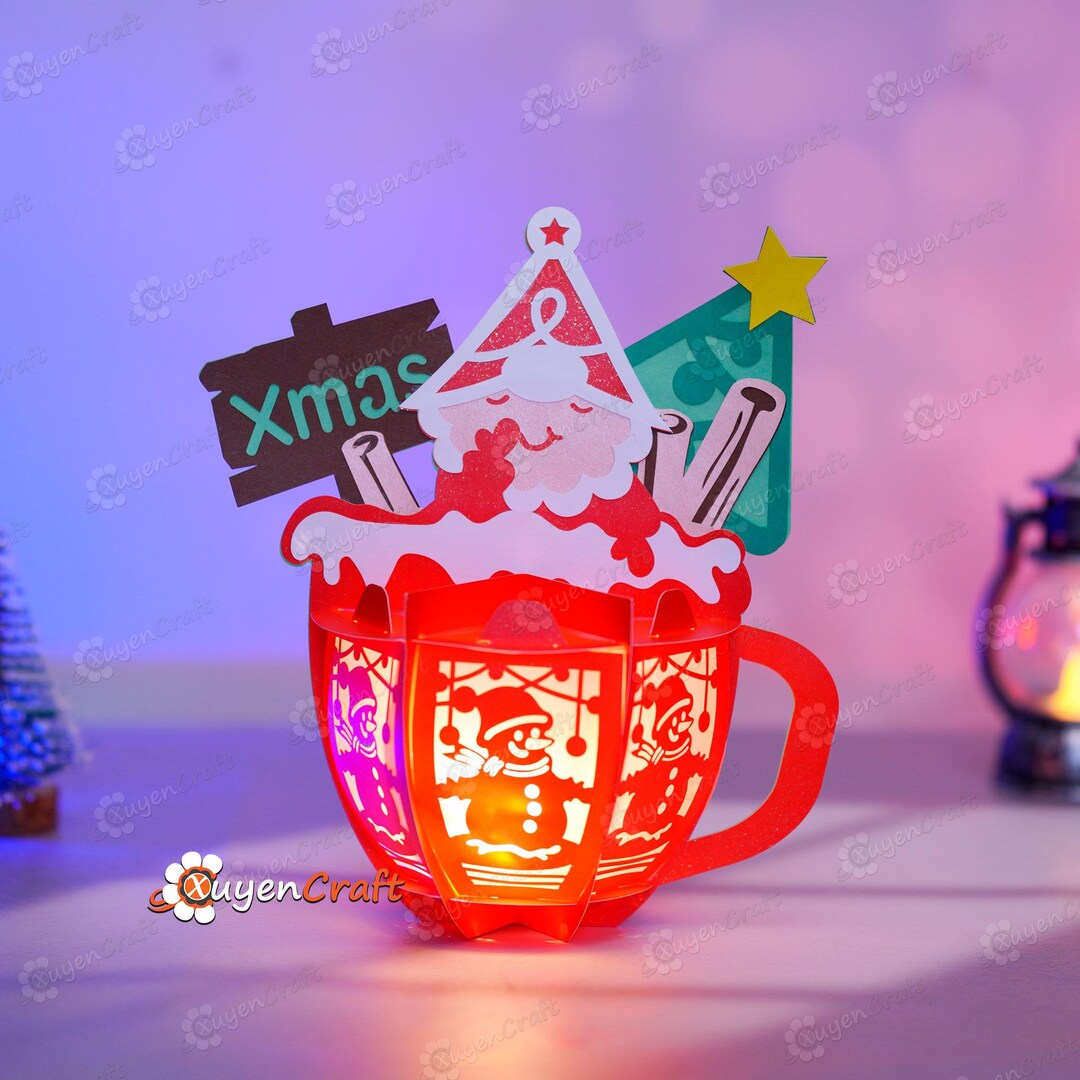 Santa Claus Christmas Hot Cocoa Lantern PDF, SVG, Studio Templates for ...