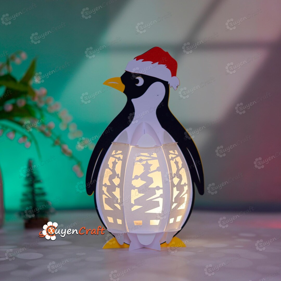 DIY Christmas Penguin Lantern, Paper Cutting Lamp (PDF, SVG, Studio ...