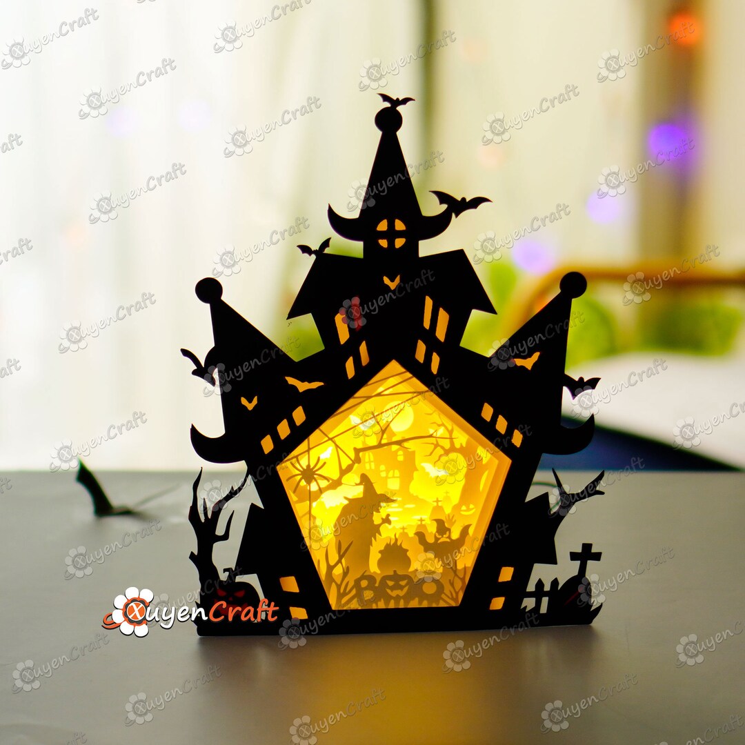 Haunted House Shadow Box, Ghost & Witch, Halloween DIY Paper Lantern ...