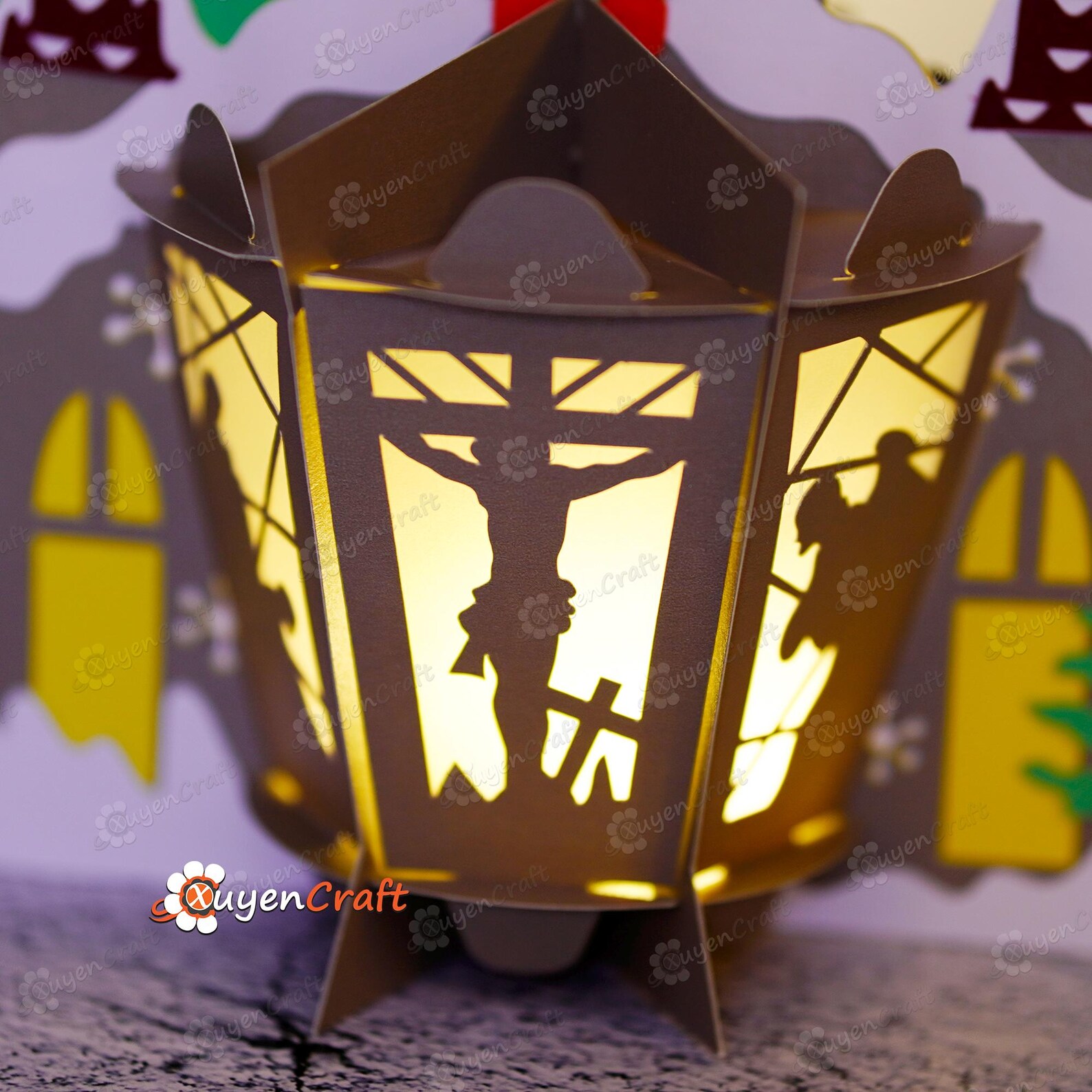Church Lantern SVG Set, Nativity Scene Paper Cut Template (digital ...