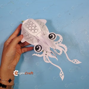 Squid Lantern PDF, SVG, Studio Templates Fish Paper Lantern for for ...