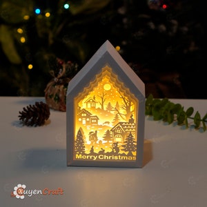 Merry Christmas Shadow Box Lightbox Christmas Village 3D - Etsy