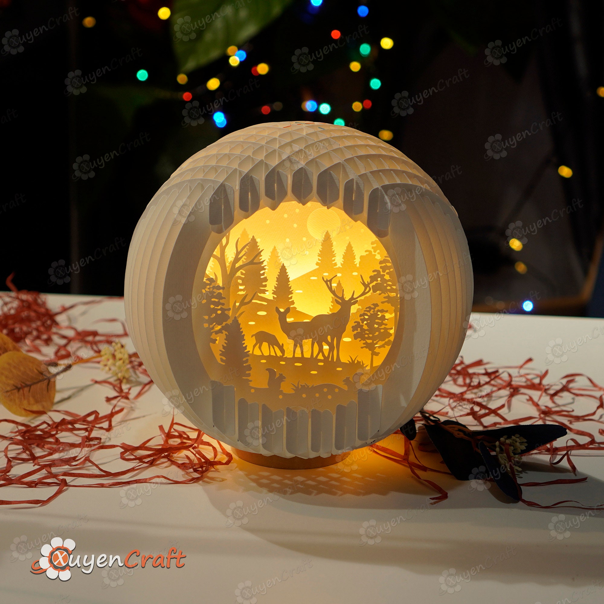 Pack 4 Deer Sphere Popup Paper Cut Template - Merry Christmas Sphere ...