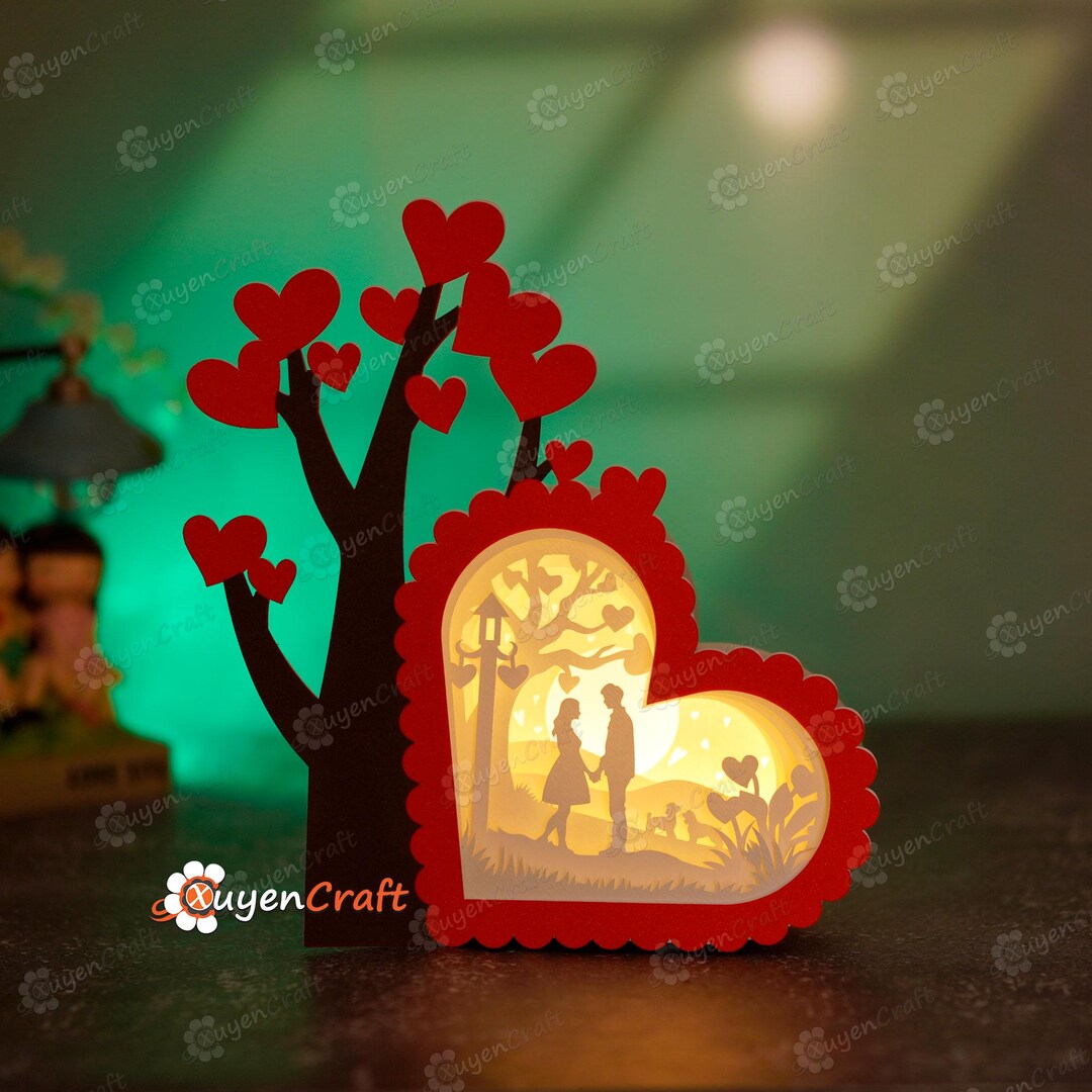 Couple in Love Heart Shadow Box SVG, Paper Cut Template (PDF, Studio ...