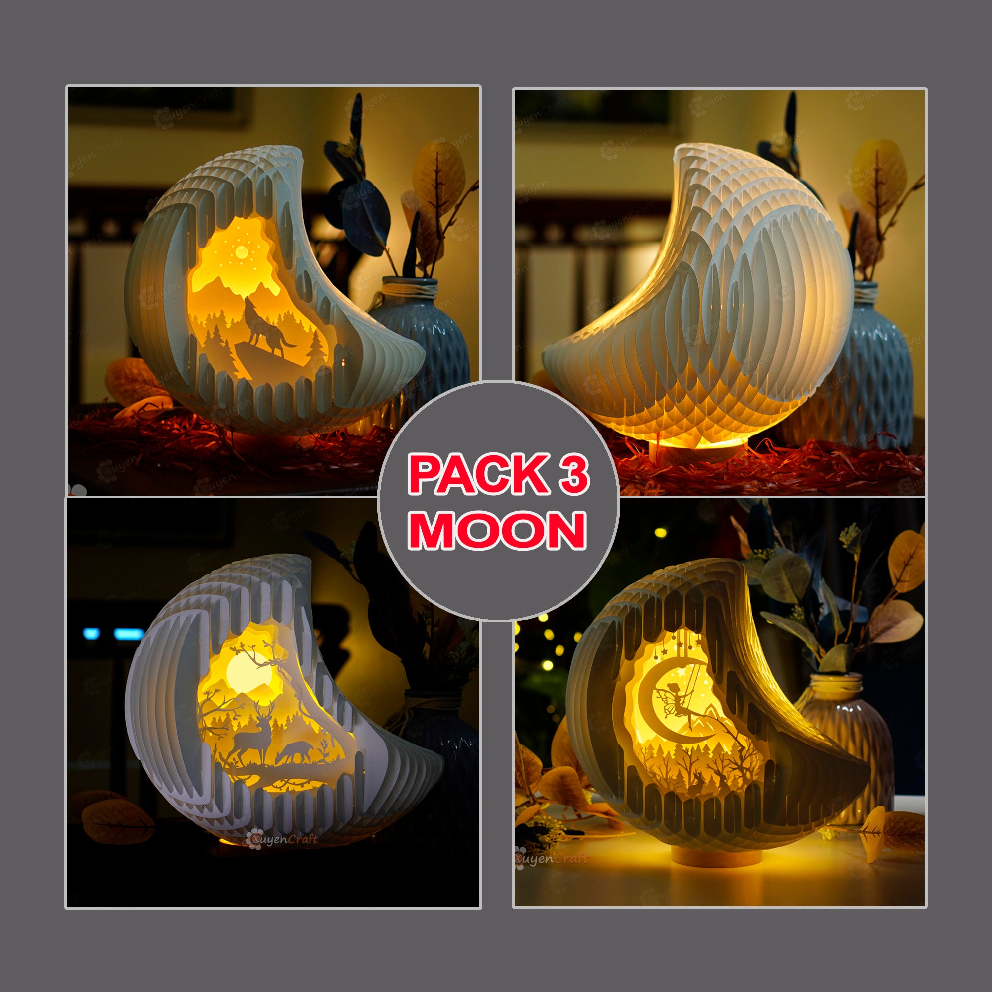 Pack 3 Moon Pop up Papercut 3D SVG Cricut Creating Howling - Etsy