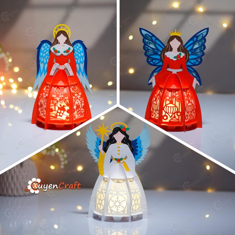 Pack 3 Christmas Angel Paper Lantern Templates – Red Angel, White Angel ...
