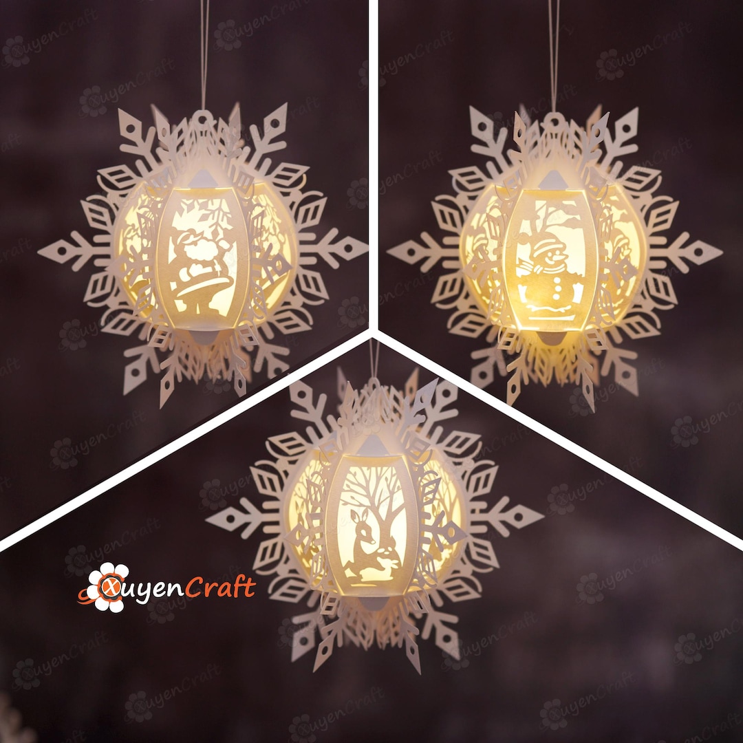 Set 3 Hanging Snowflake Lantern PDF, SVG, Studio Templates - DIY ...