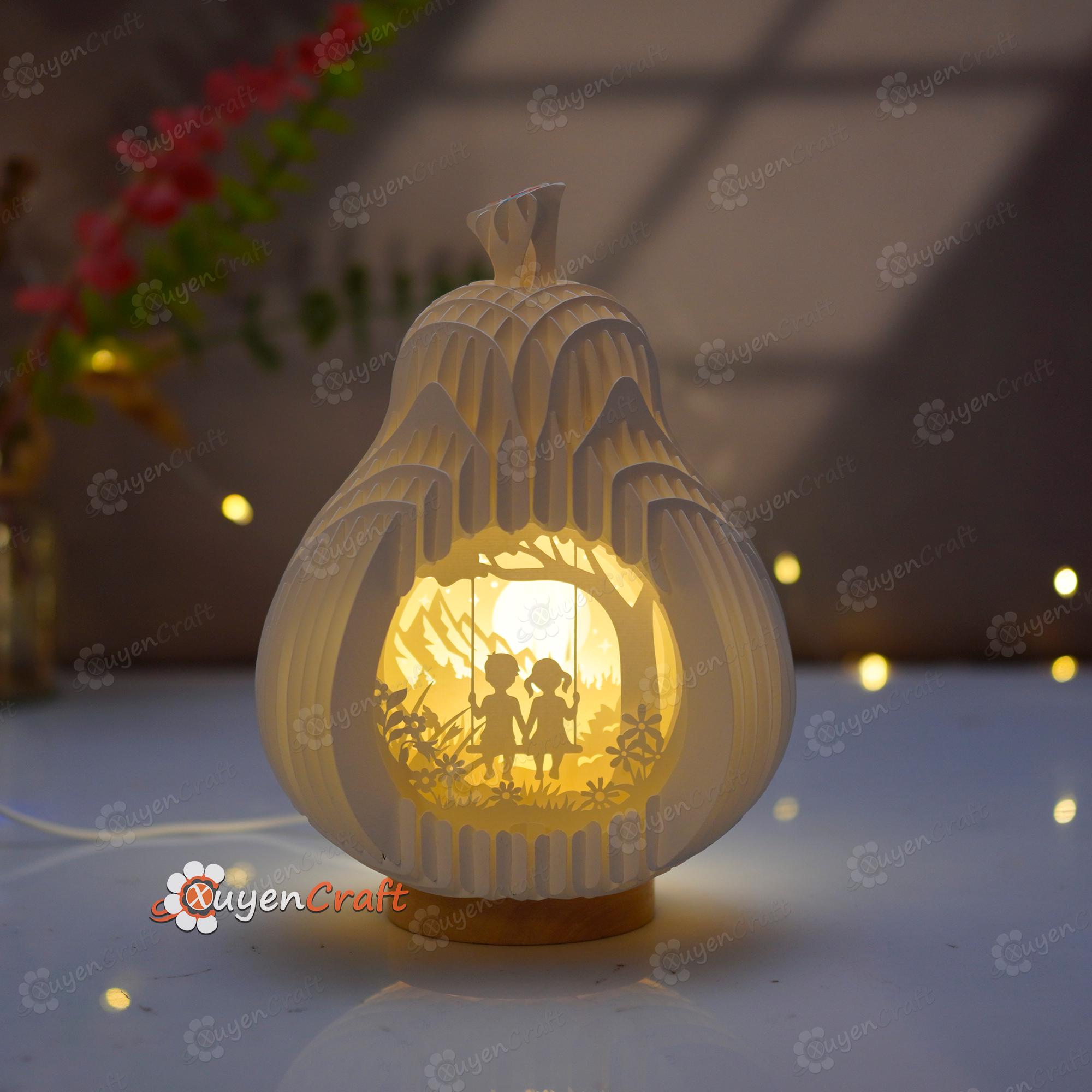 Swing Together Pear Pop up SVG PDF Template | Kids or Couple on Swing ...