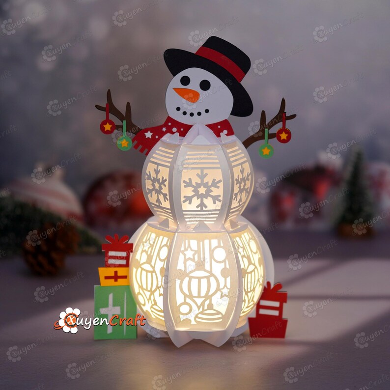 Snowman Lantern SVG, Studio, PDF Templates V2 - DIY Christmas Snowman ...