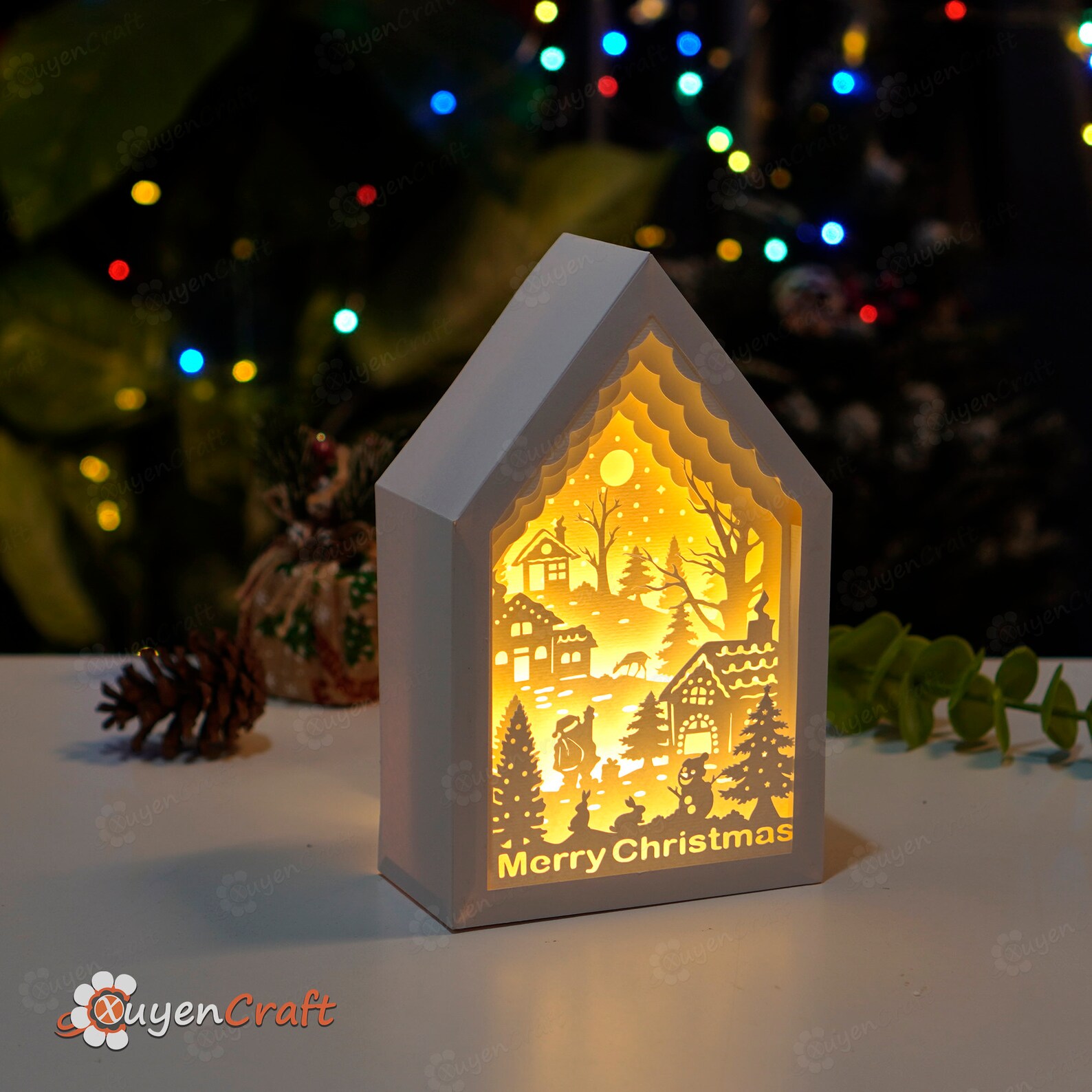 Merry Christmas Shadow Box Lightbox Christmas Village 3D - Etsy