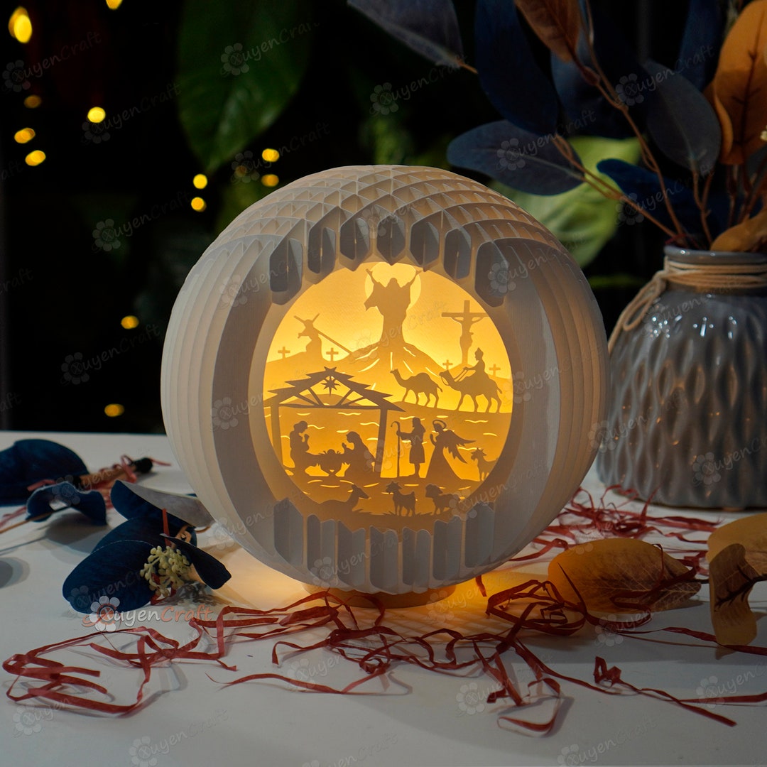 Nativity Scene Christmas Sphere Pop up SVG Template, Christmas Lightbox ...