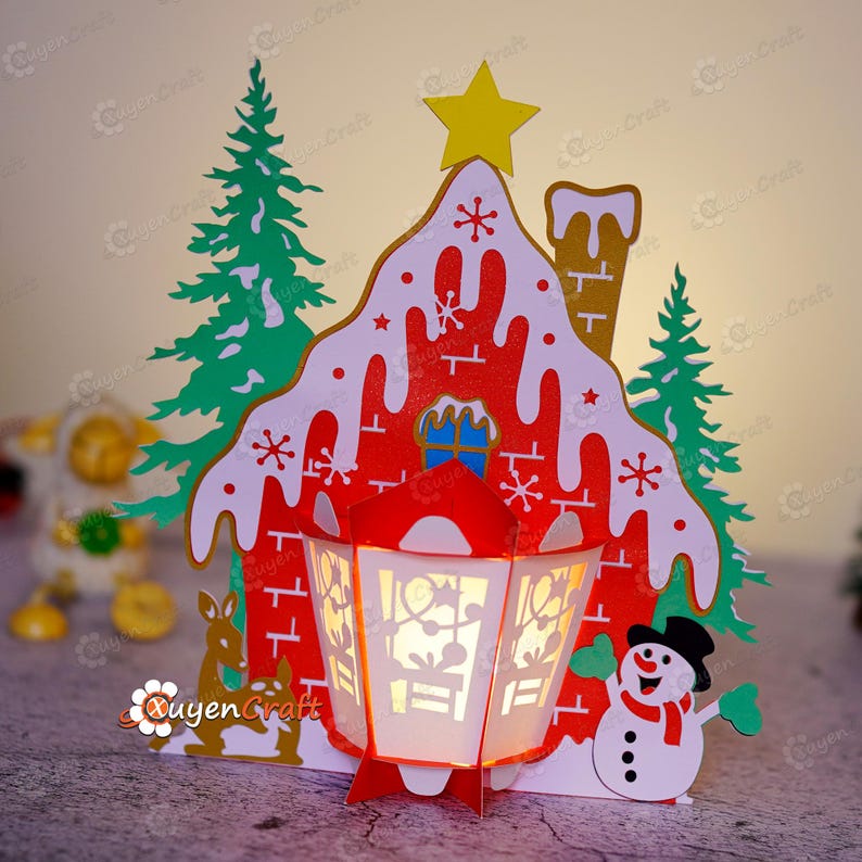 Christmas Lantern SVG, Church, Candy, Snowman House Templates (PDF, SVG ...