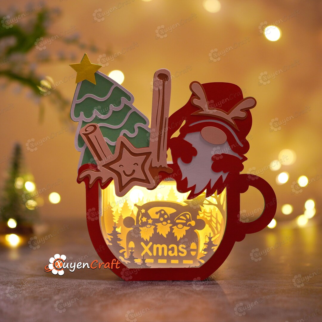 Gnome Hot Chocolate Shadow Box SVG - Christmas Lantern (digital ...