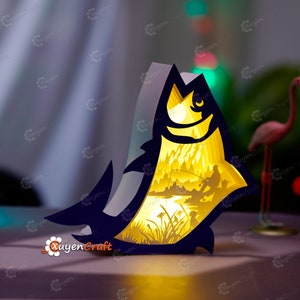 Sitting Fishing SVG Cut Files Template, Fish Shadow Box , Fish Lantern ...