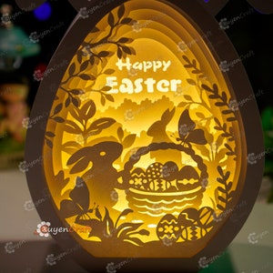 Pack 3 Easter Egg Shadow Box SVG for Cricut Projects, Easter Bunny Lightbox, Easter Eggs Paper ...