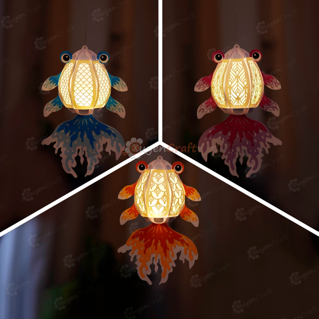 Set 3 Goldfish Lantern PDF, SVG, Studio Templates - DIY Fish Paper ...