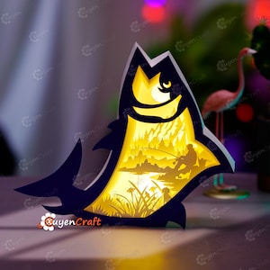 Sitting Fishing SVG Cut Files Template, Fish Shadow Box , Fish Lantern ...