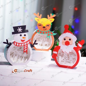Pack 3 Santa Claus, Reindeer, Snowman Shadow Box SVG Template for ...
