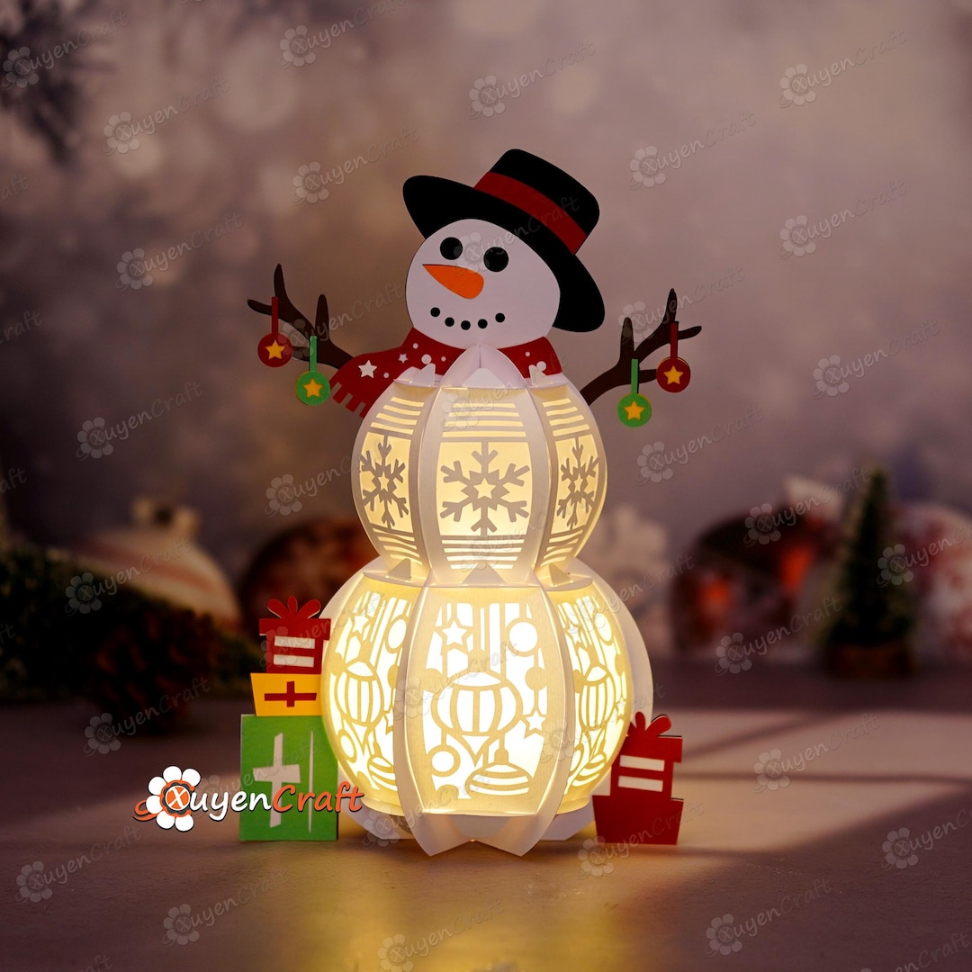 Snowman Lantern SVG, Studio, PDF Templates V2 - DIY Christmas Snowman ...