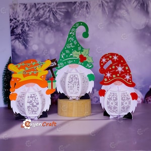 Pack 3 Gnome Lantern SVG, Studio, PDF Templates for You Diy Christmas ...
