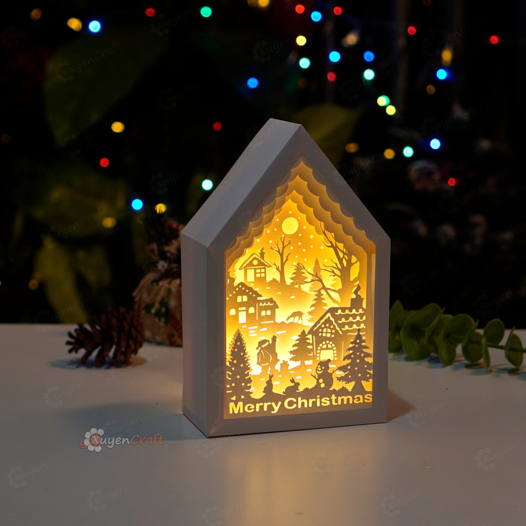 Merry Christmas Shadow Box Lightbox Christmas Village 3D - Etsy