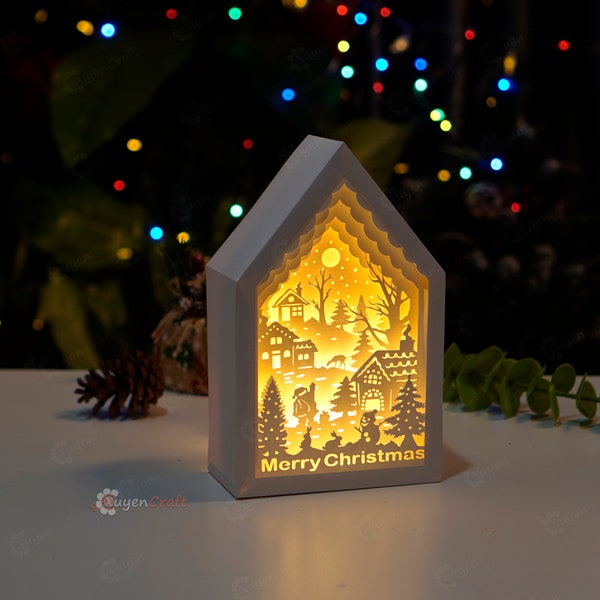 Christmas Village Shadow Box Svg - Etsy