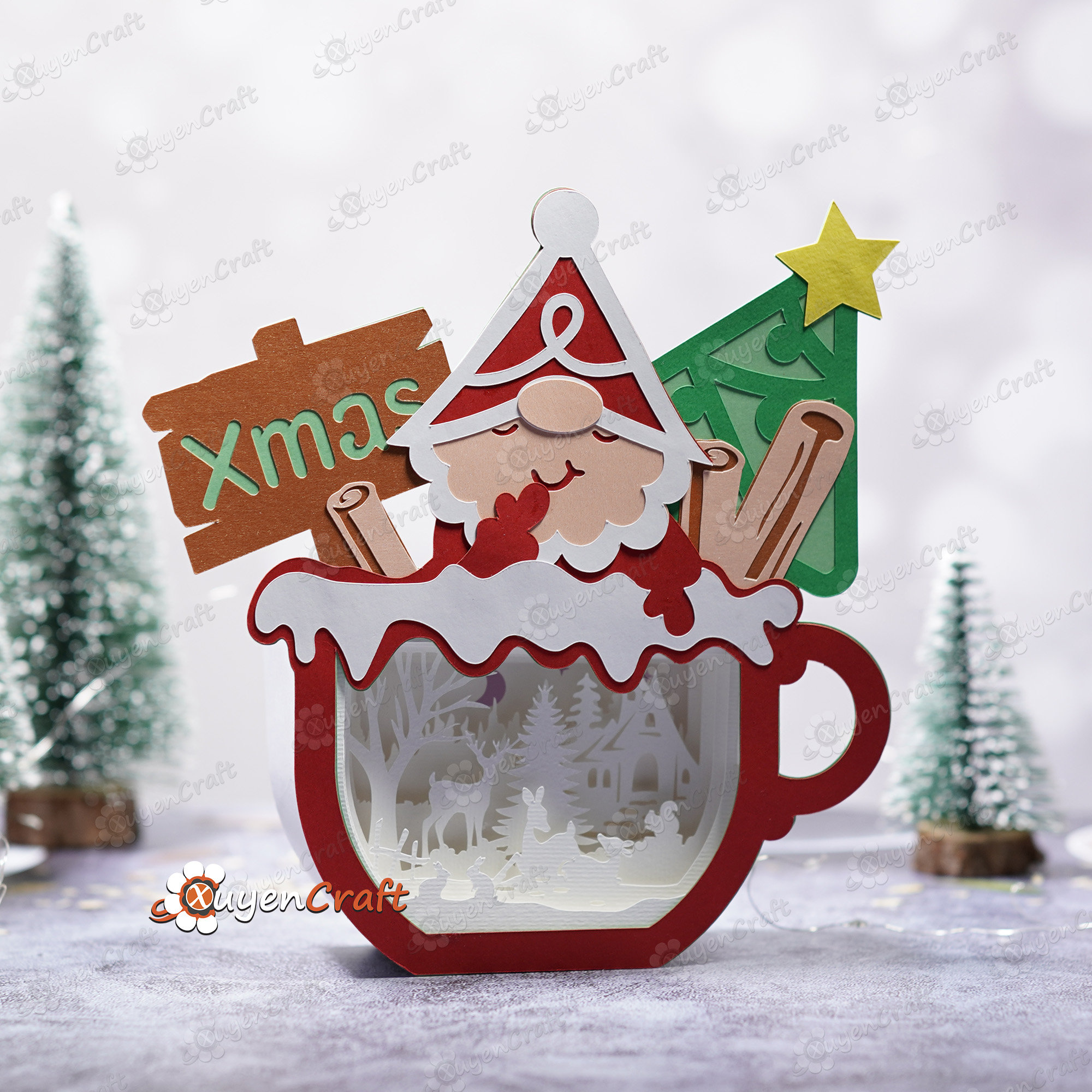 Pack 3 Hot Chocolate Shadow Box SVG - DIY Christmas Lantern - Santa ...