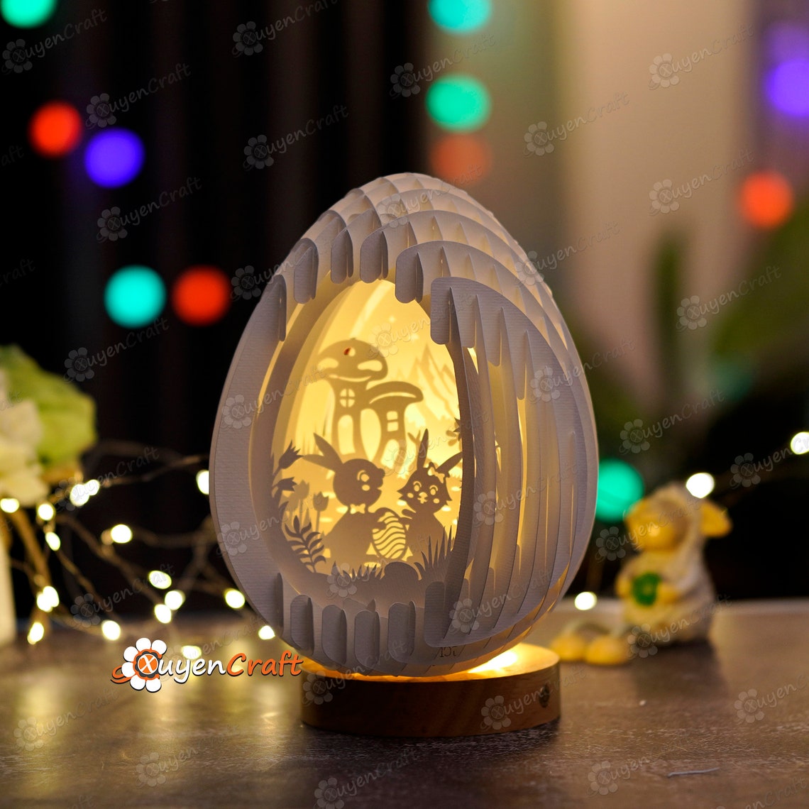 Bunny Couple Scene Easter Eggs Pop up Shadow Box SVG Template ( Easter ...