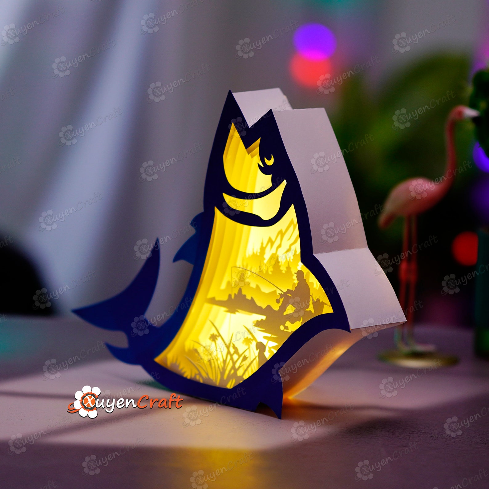 Fishing Shadow Box SVG, Fish Lantern, Papercut 3D Art (digital Download ...