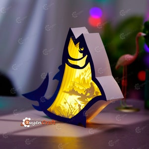 Sitting Fishing SVG Cut Files Template, Fish Shadow Box , Fish Lantern ...