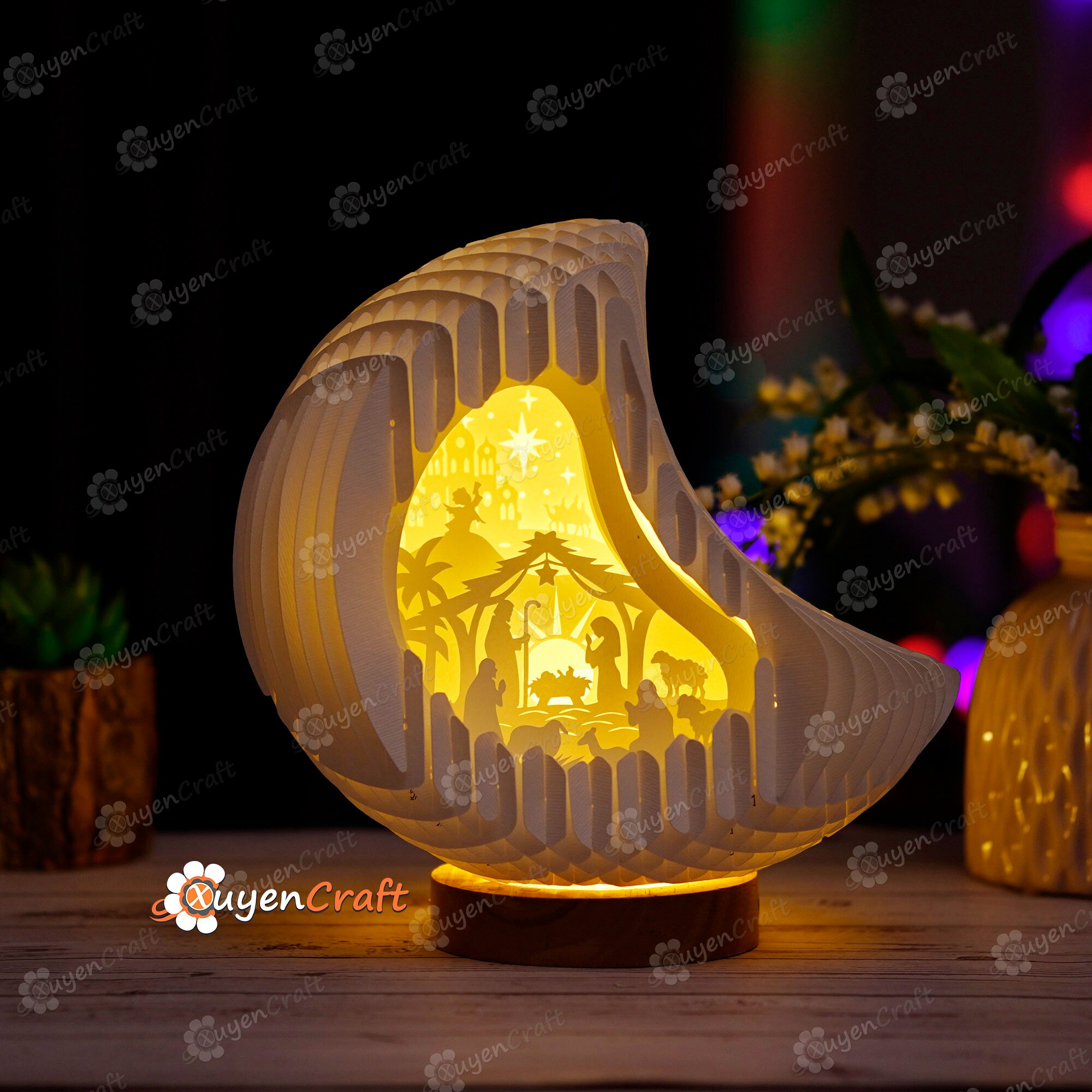 Nativity Scene Moon Pop up SVG Template, Christmas 3D Papercut Lantern ...