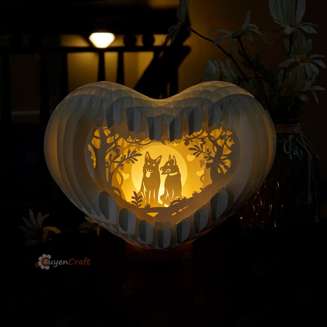 Alsatian Dog Heart Pop-up Card Lighting Shadow SVG Template - Etsy