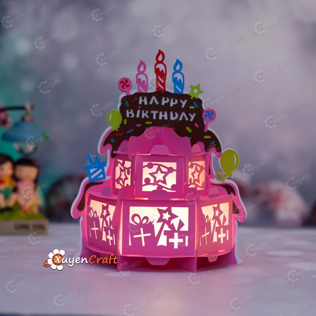 Birthday Cake Lantern SVG, Studio, PDF Templates for You DIY Birthday ...