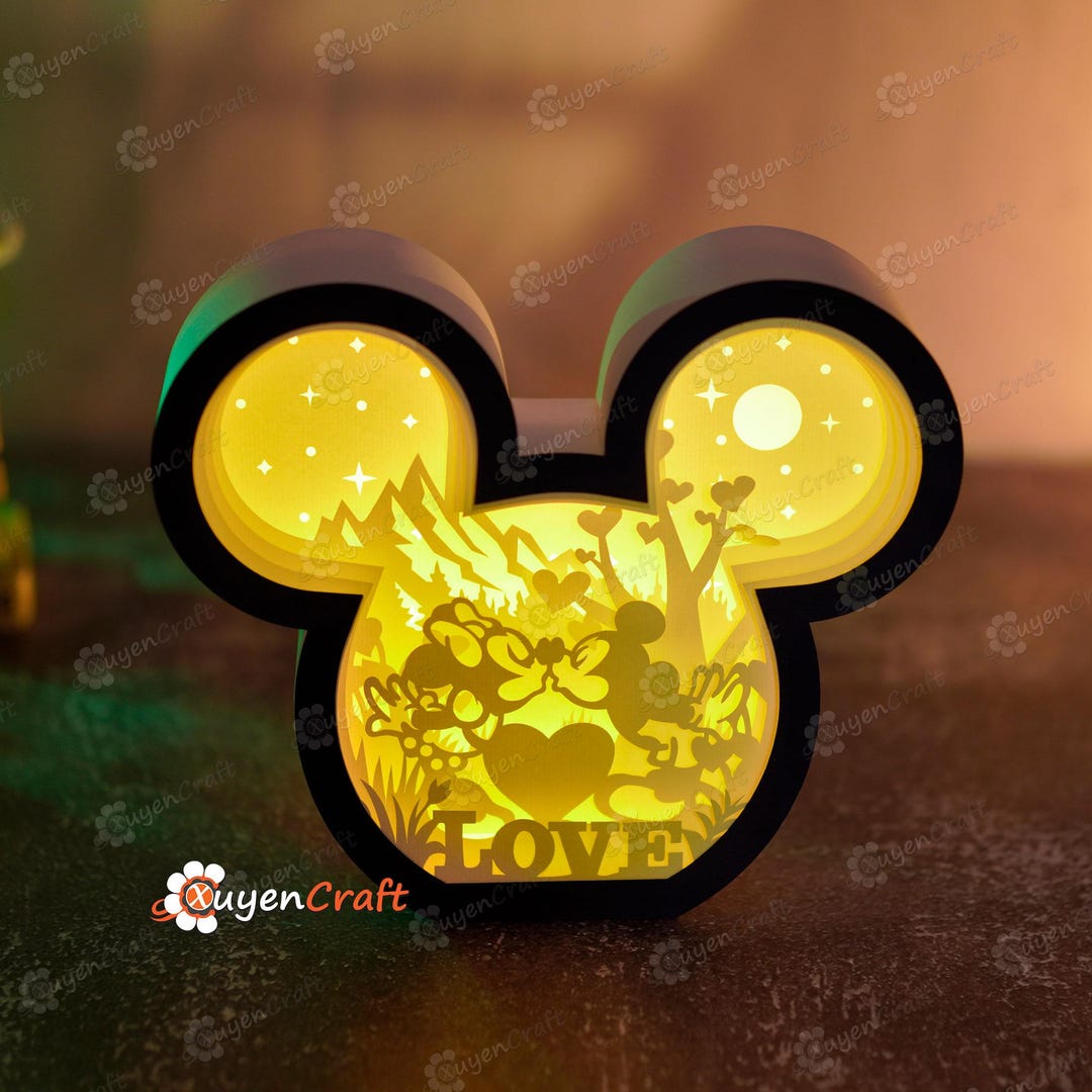 Head Mickey Shadow Box PDF, SVG, Studio Template - Mickey Lightbox Svg ...