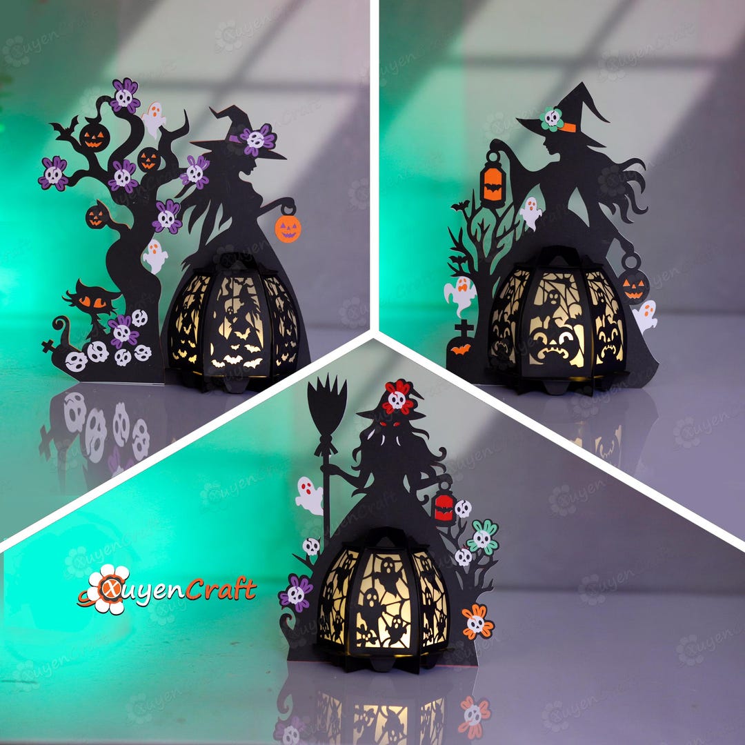 Witch Lantern Templates (pack 3) – Halloween Papercut Decoration SVG ...