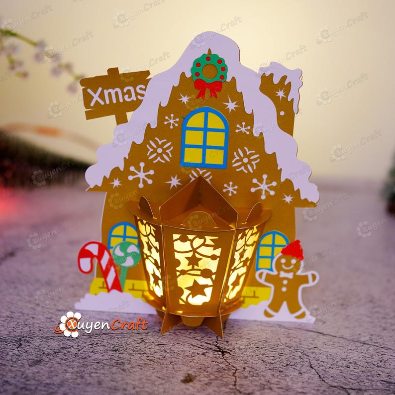 Gingerbread House Lantern SVG Set, Paper Cut Template (digital Download ...